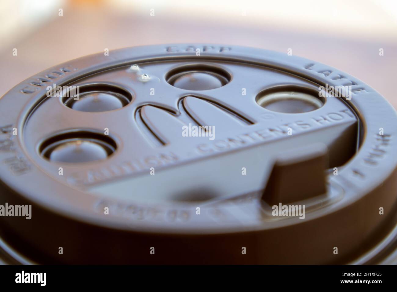 Plastic brown or black disposable top coffee lid with McDonald's fast ...