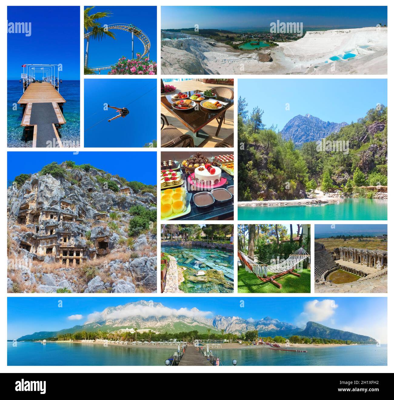 Collage of landmarks of Turkey: mount Tahtali, views of ancient ...