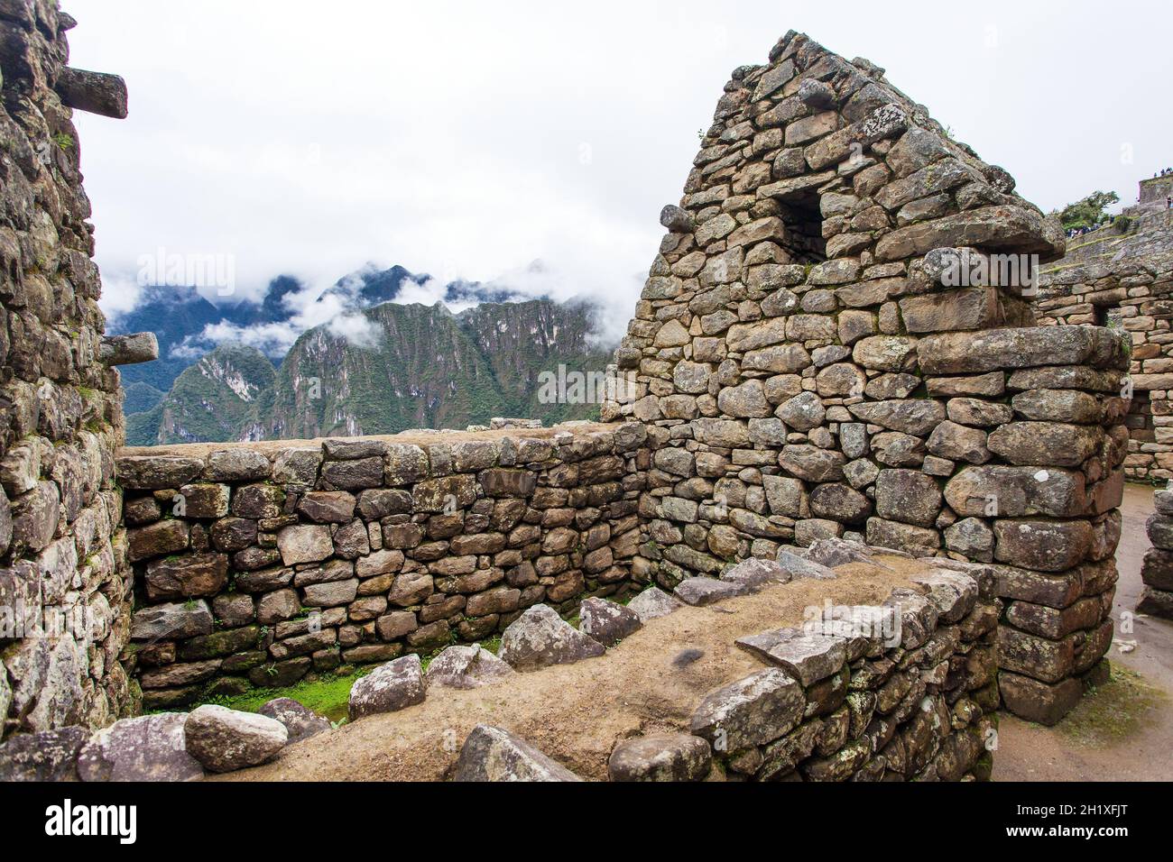 Machu Picchu, detail from peruvian incan town, unesco world heritage ...