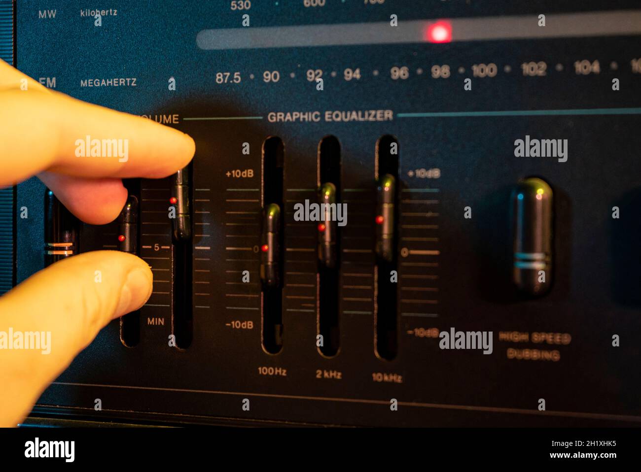Volume and equalizer controller detail in an old stereo equipment Stock ...