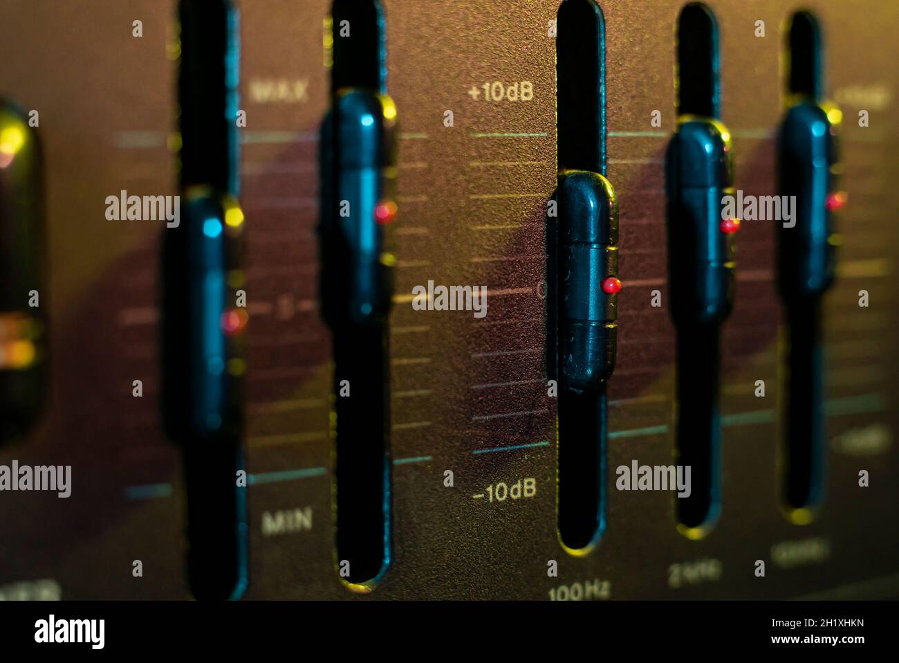 Volume and equalizer controller detail in an old stereo equipment Stock ...