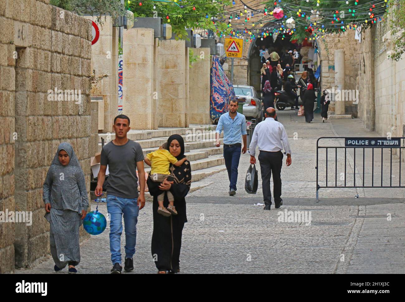 Jerusalem, Israel - May 25, 2018: Palestinian people walking through ...