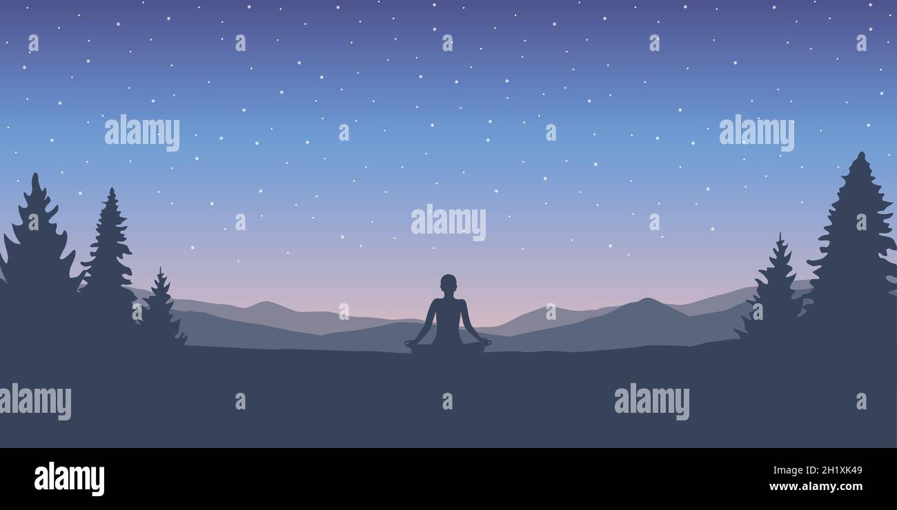 meditation concept mediating person silhouette in the wilderness Stock ...