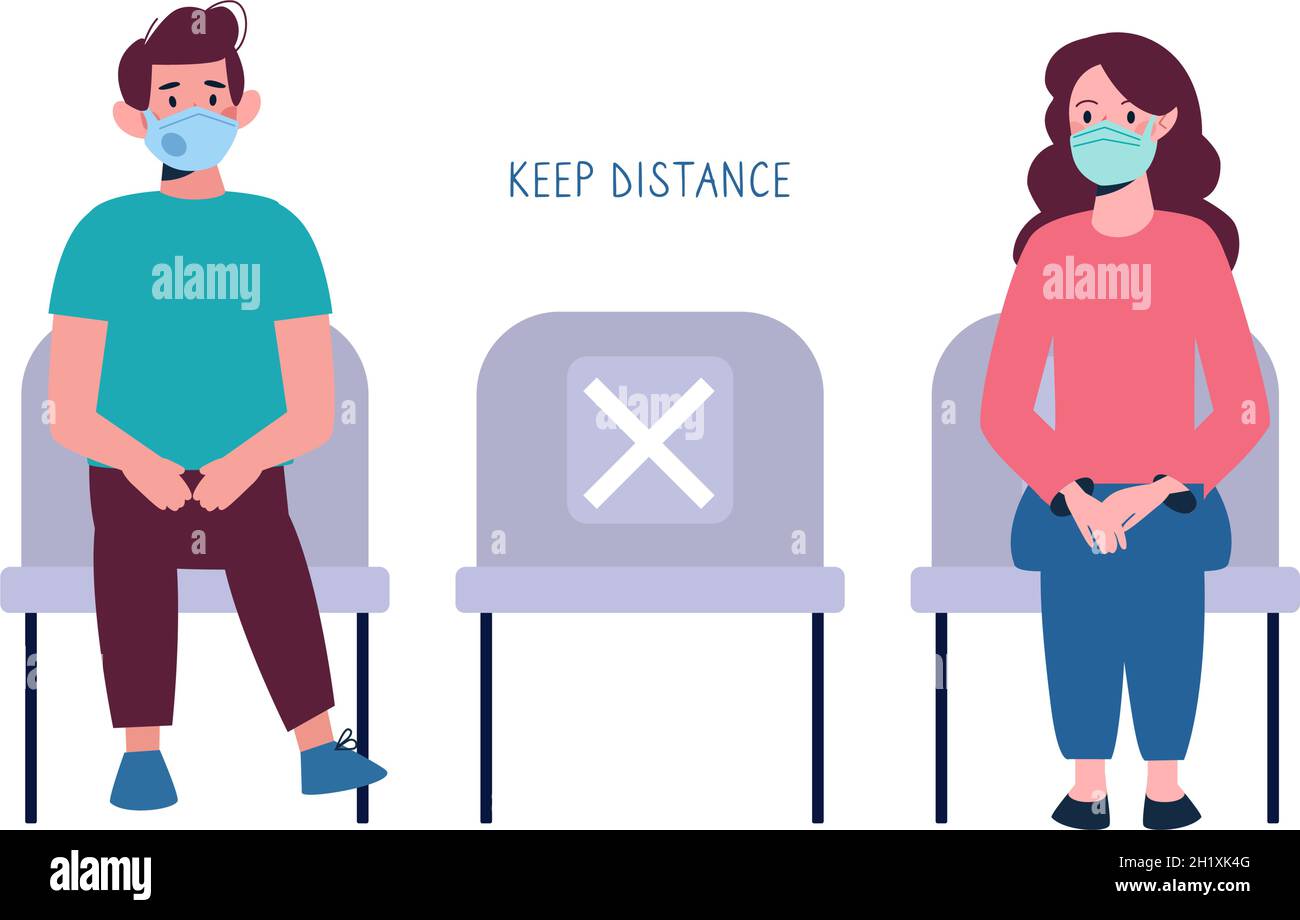 Children keep their distance, sit in line. A socially safe distance ...