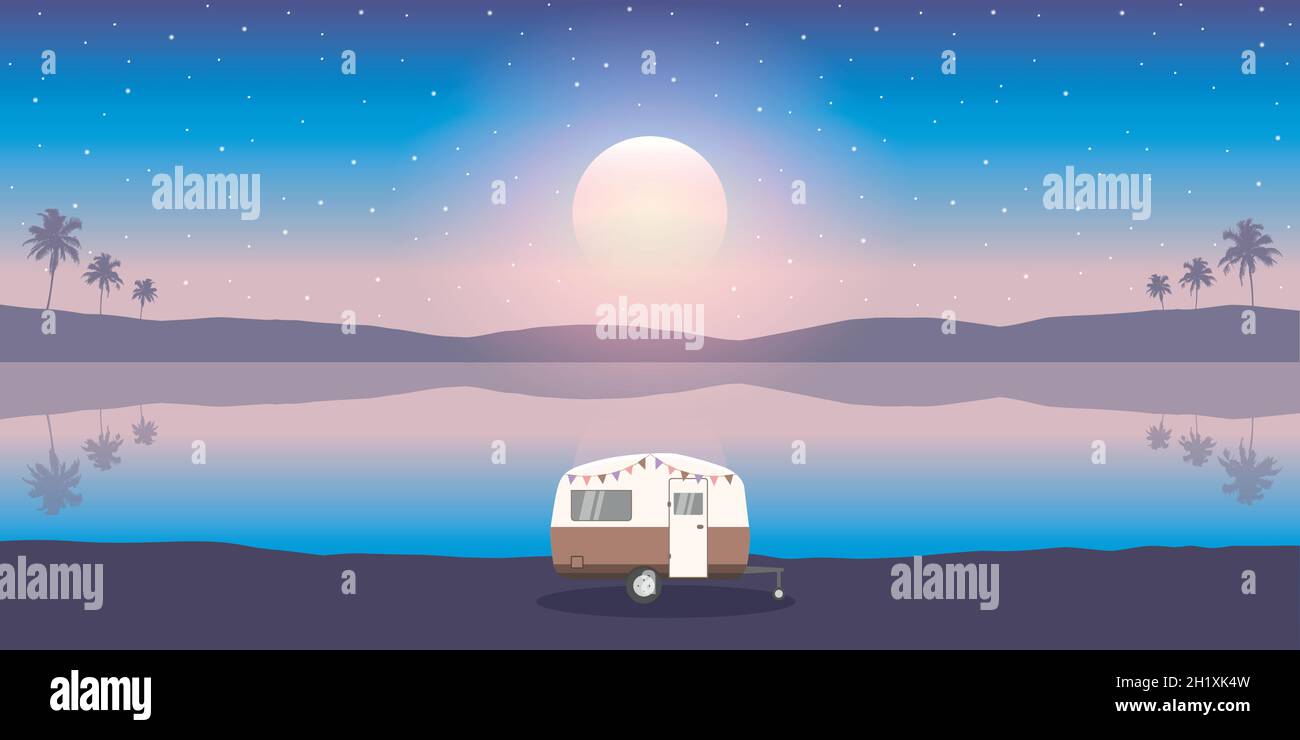 tropical camping adventure summer holiday with camper Stock Vector ...