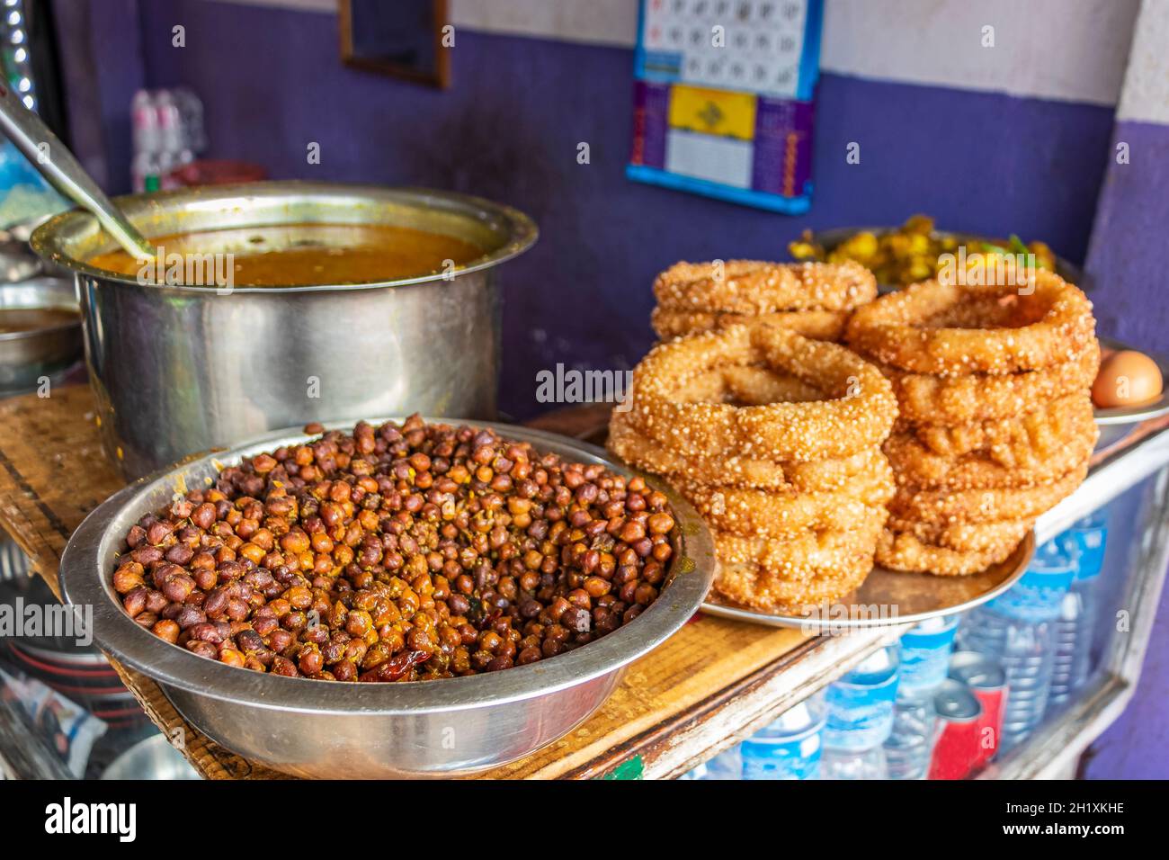 Nepalese food breakfast with Sel Roti and chickpeas. Ring Road in ...