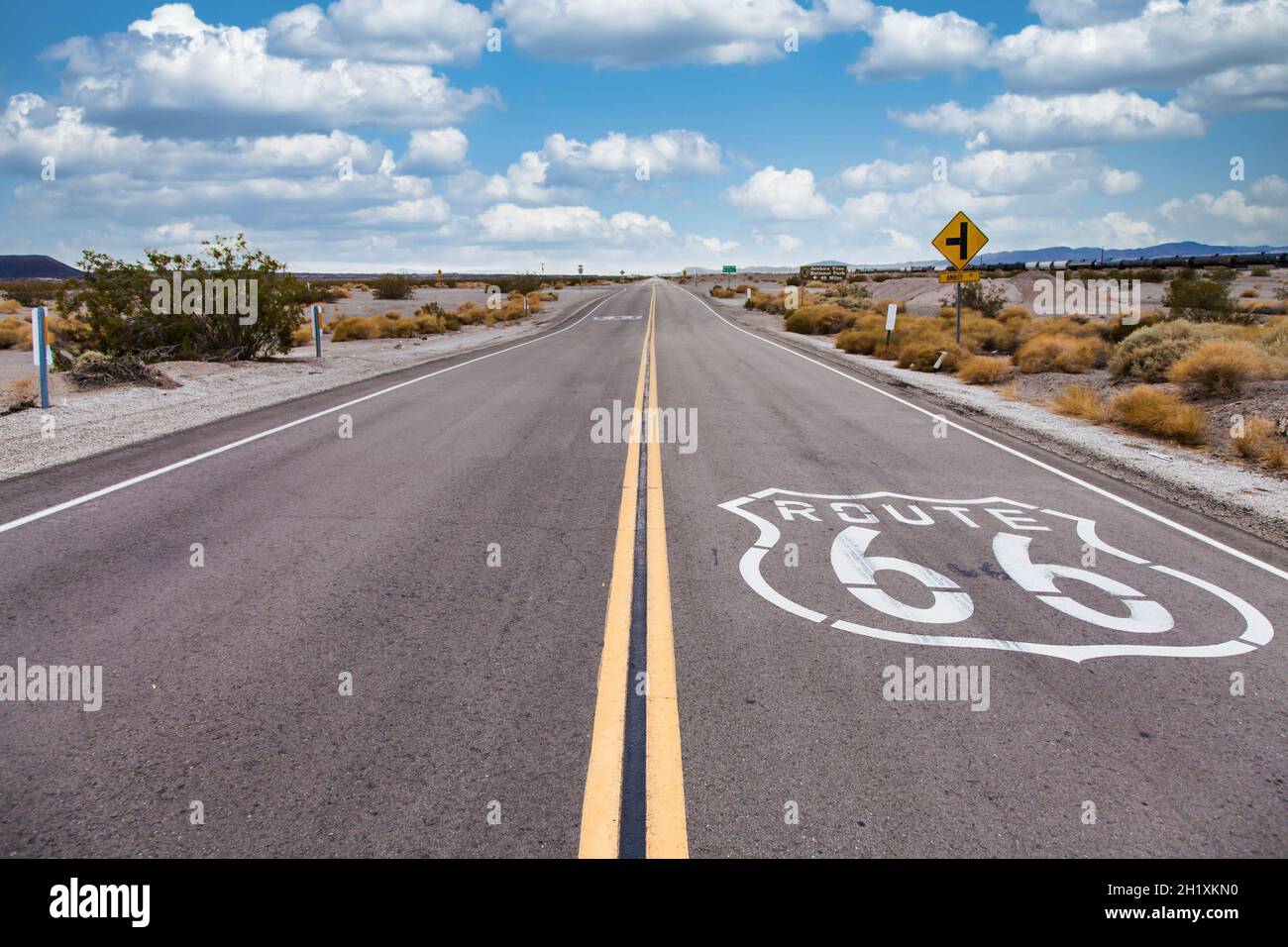Route 66 in the desert with scenic sky. Classic vintage image with ...