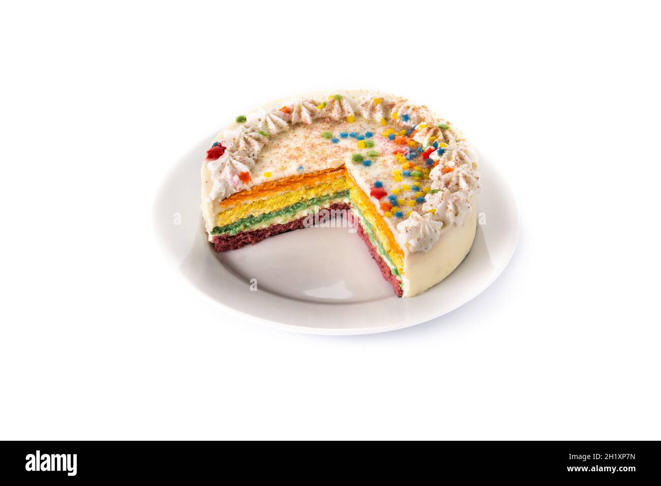 Rainbow layer cake isolated on white background Stock Photo - Alamy