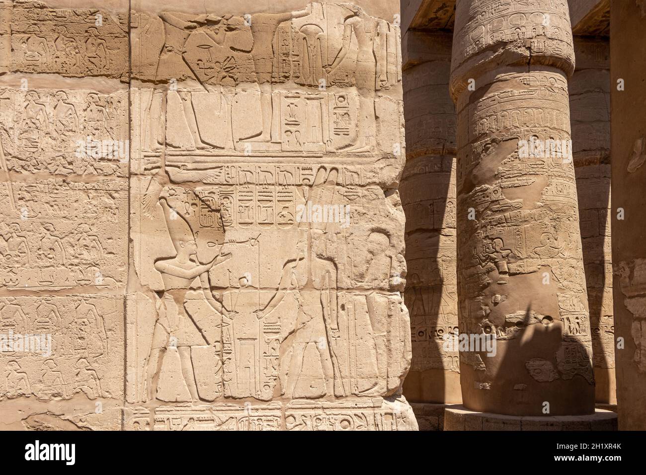 Ancient Egyptian murals and writings on the stone walls of the Karnak ...