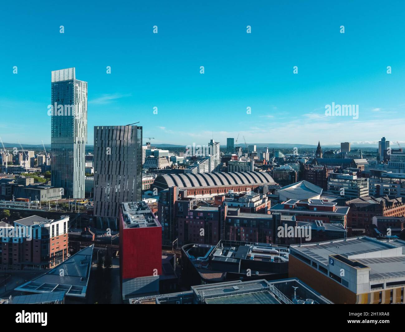 Manchester City Centre Drone Aerial View Above Building Work Skyline ...