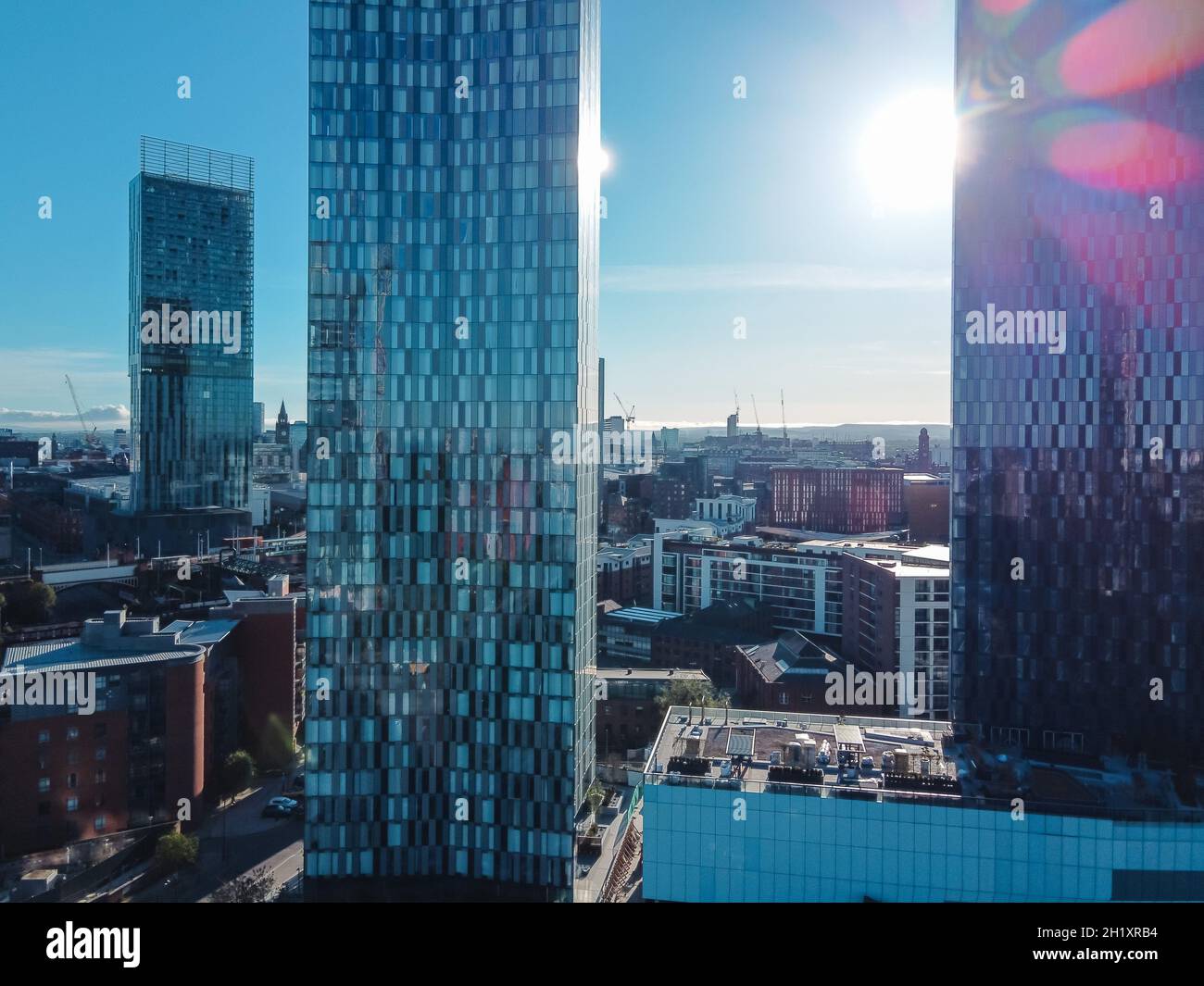 Manchester City Centre Drone Aerial View Above Building Work Skyline ...