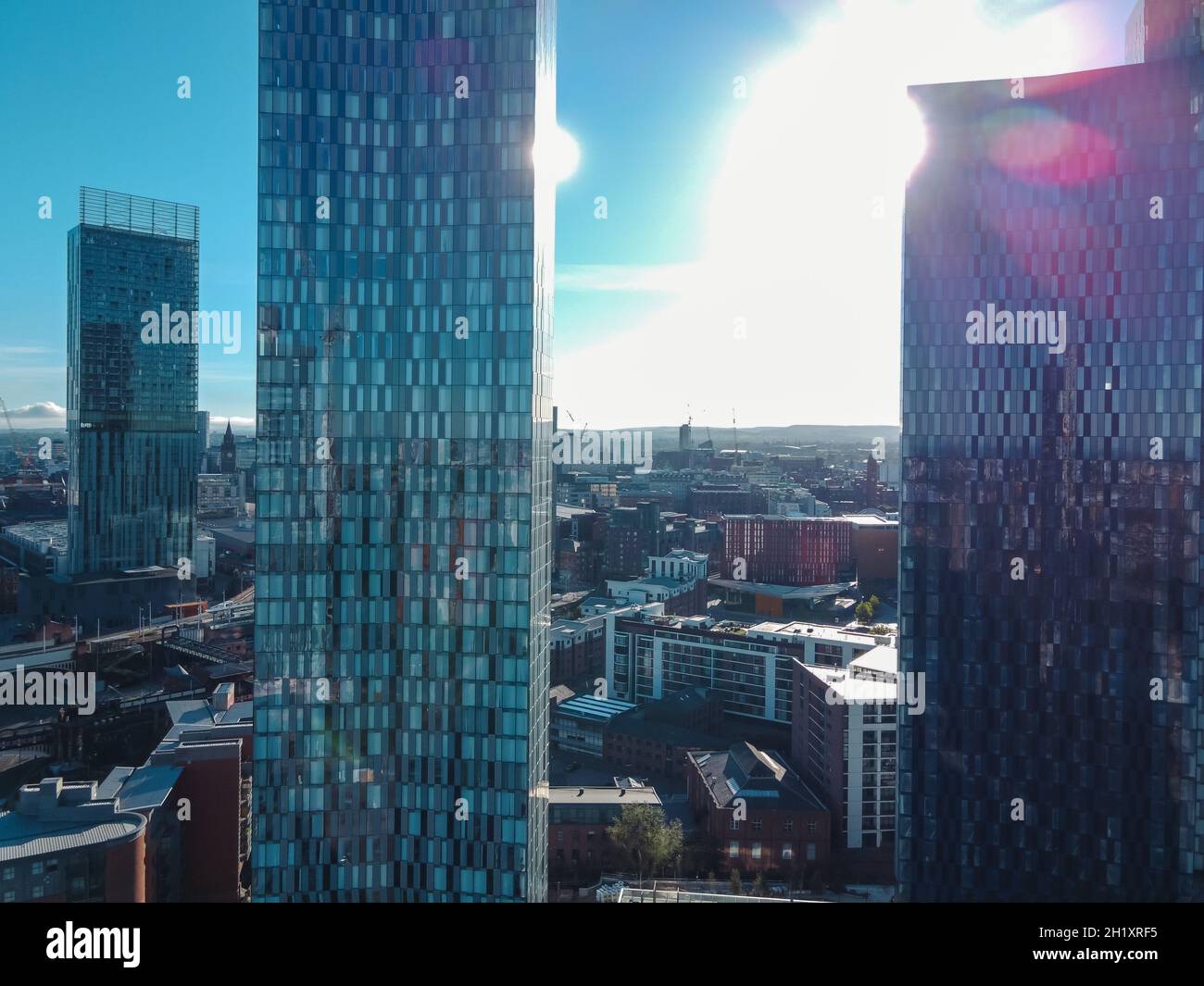 Manchester City Centre Drone Aerial View Above Building Work Skyline ...