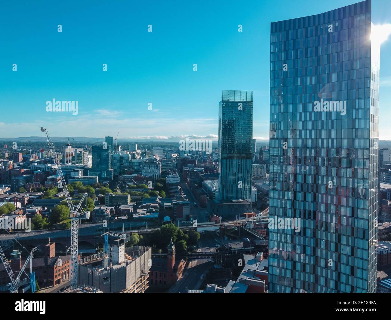 Manchester City Centre Drone Aerial View Above Building Work Skyline ...
