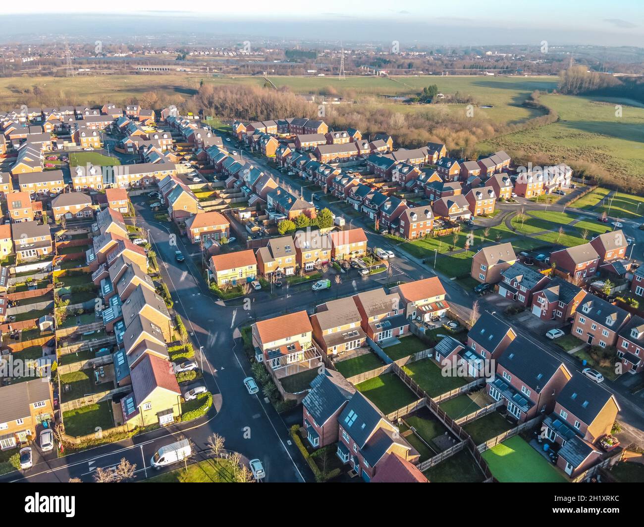 Aerial Houses Residential British England Drone Above View Summer Blue ...
