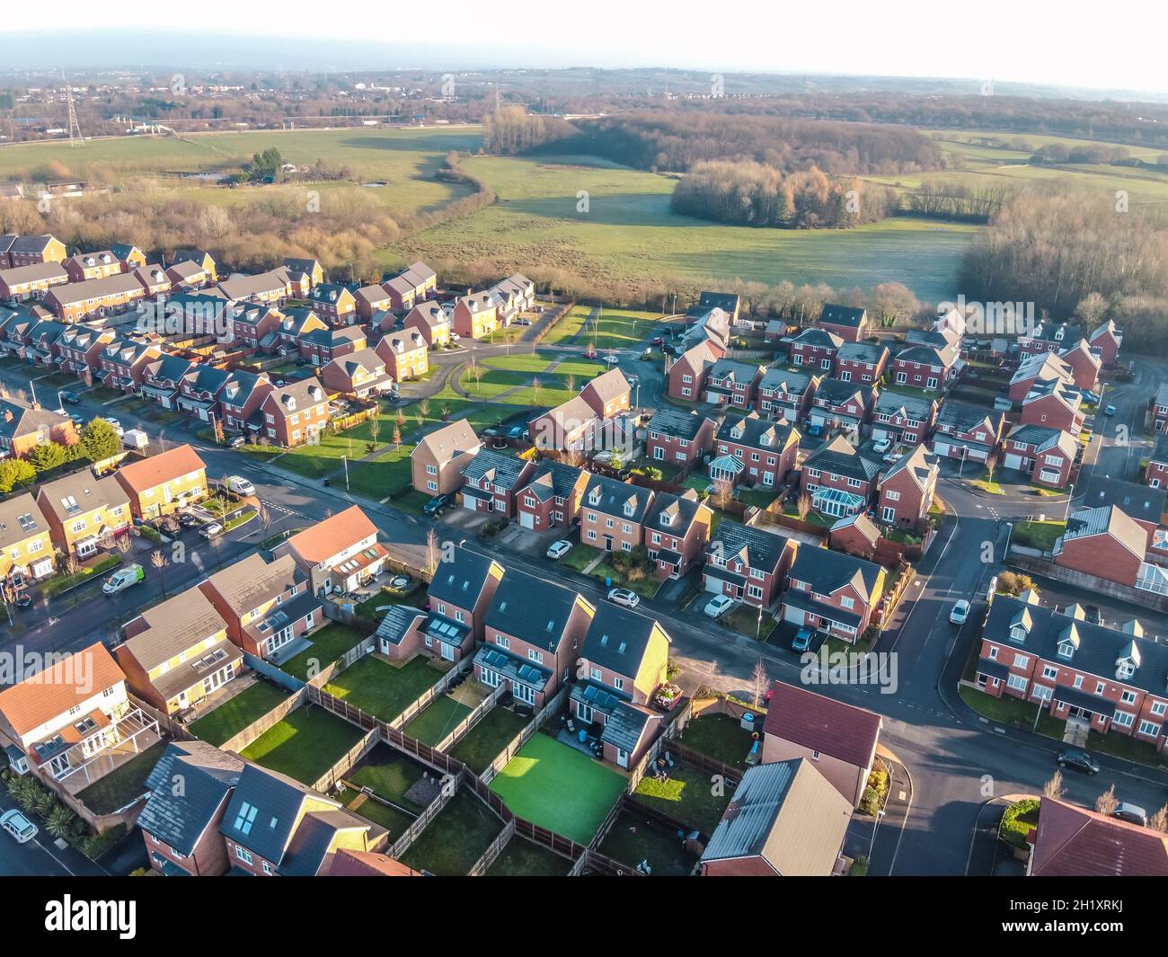 Aerial Houses Residential British England Drone Above View Summer Blue ...
