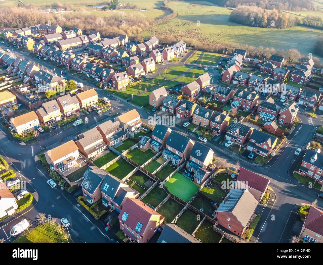 Aerial Houses Residential British England Drone Above View Summer Blue ...