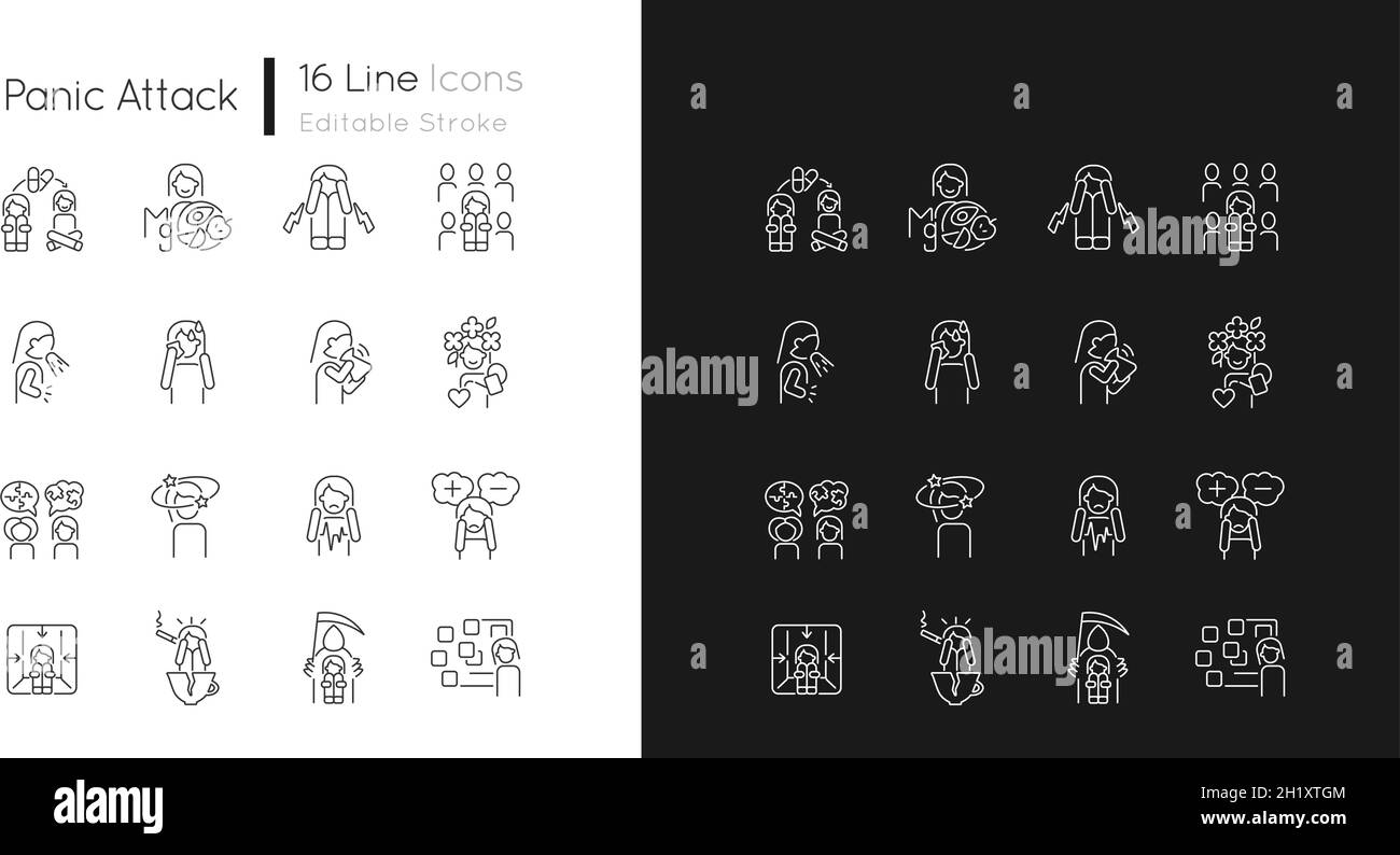 Panic disorder linear icons set for dark and light mode Stock Vector ...