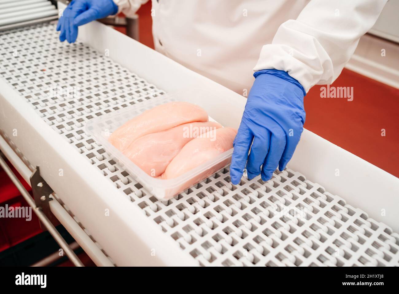Meat processing plant.Industrial equipment at a meat factory.Modern ...