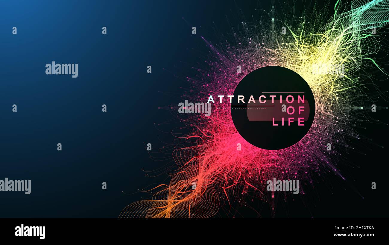 Attraction of life. Colorful abstract small particles and lines under ...