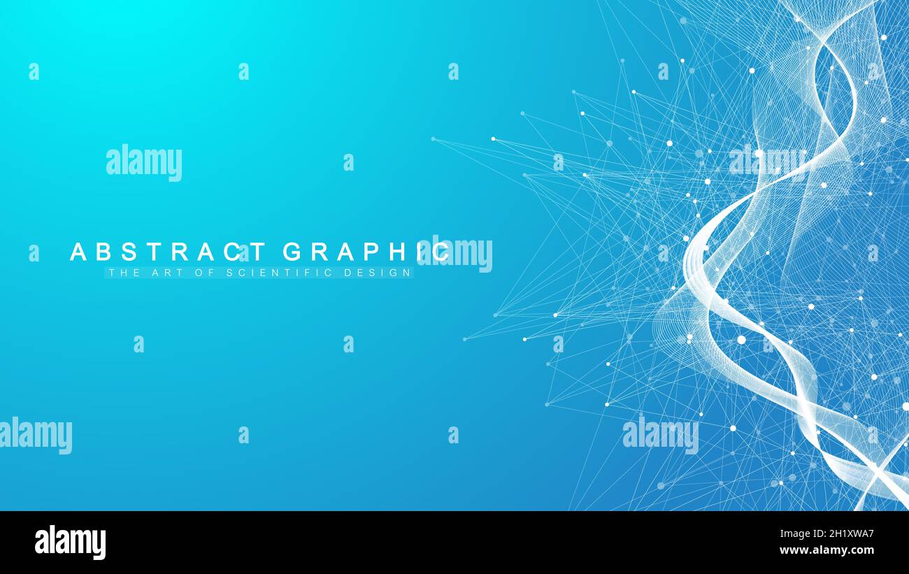 Digits abstract background with connected line and dots, wave flow. Digital neural networks ...