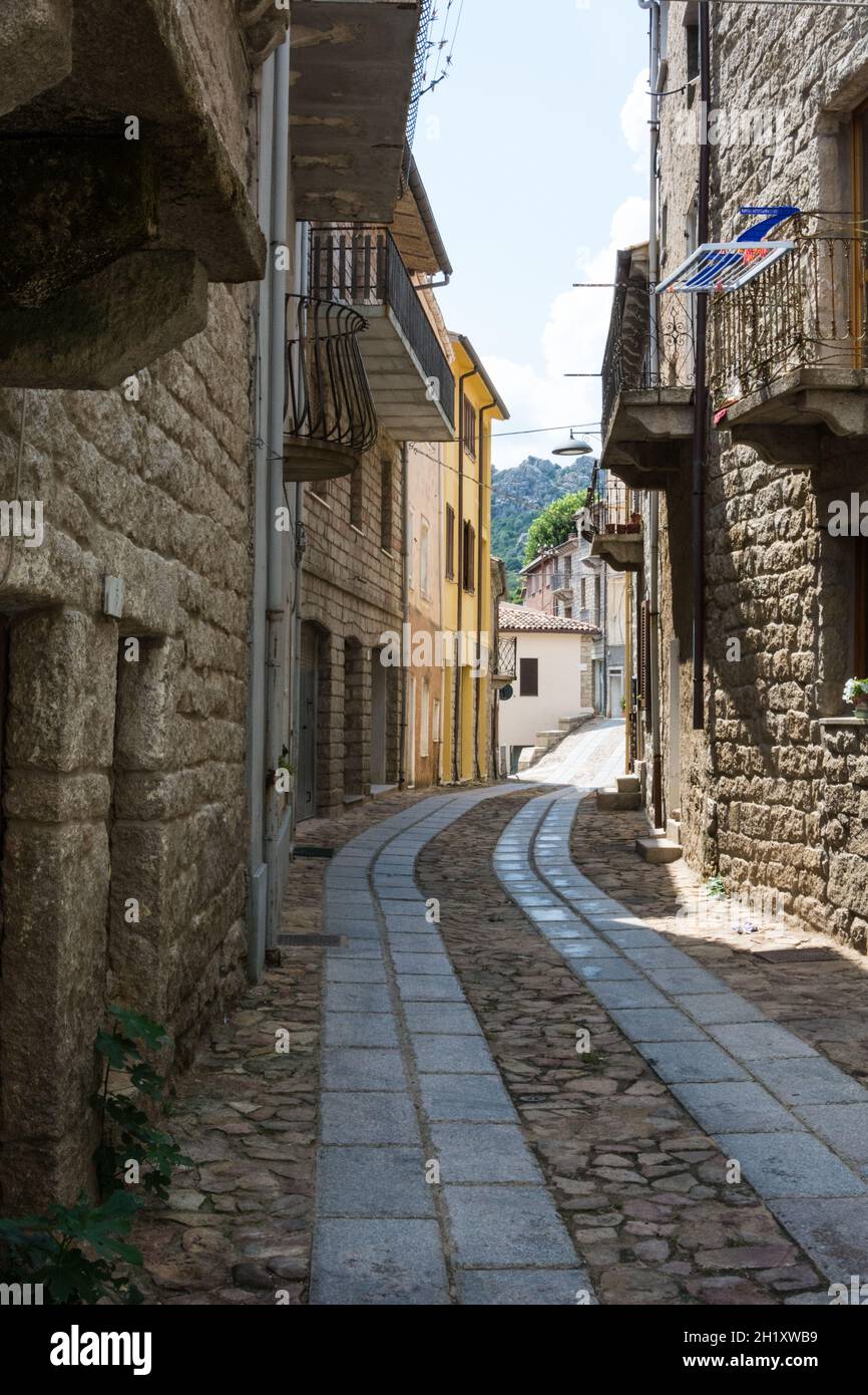 Traditional Italian street in Aggius, Sardinia Stock Photo - Alamy