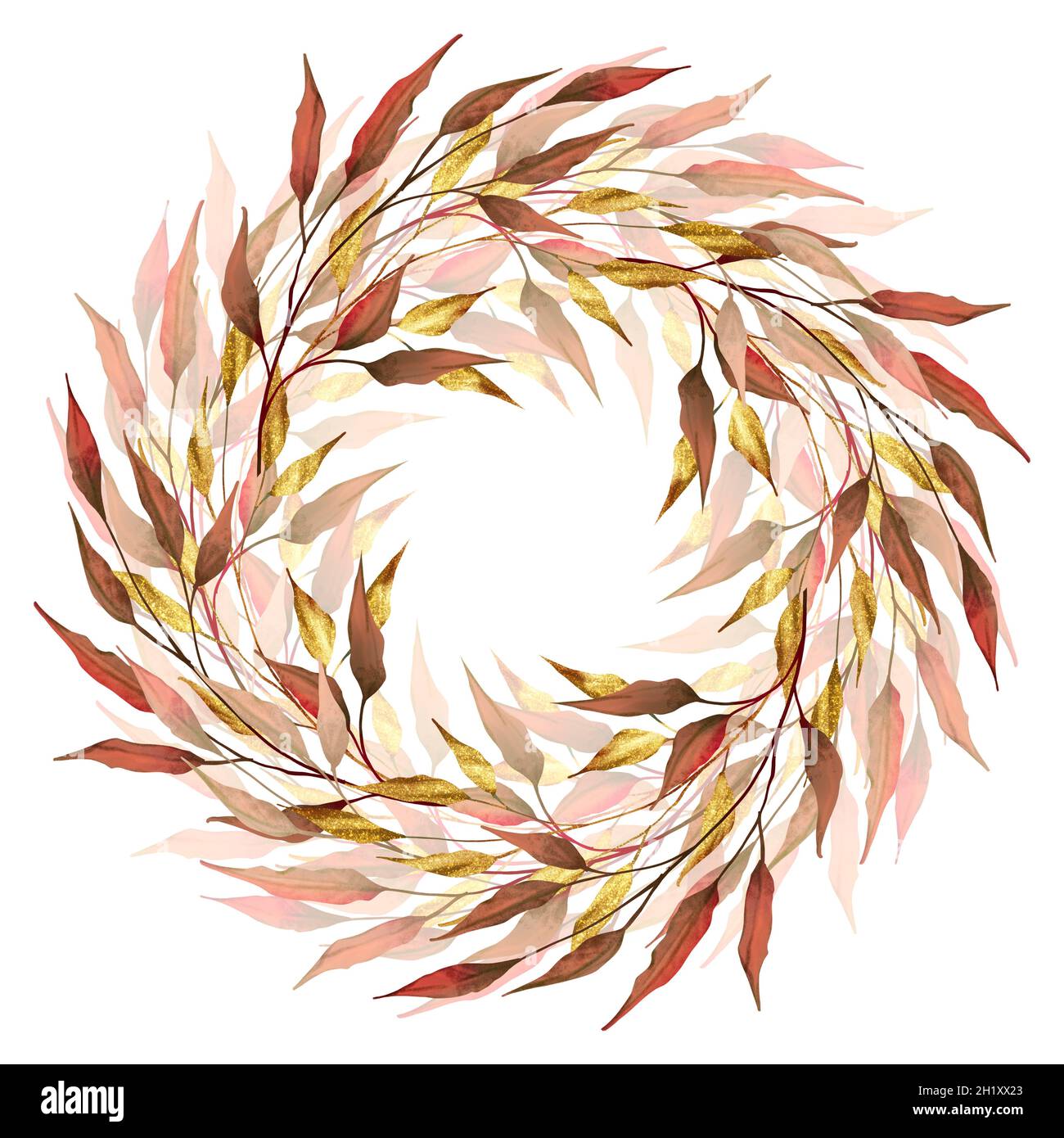 Red and gold leaves frame. Wreath isolated on white. Floral ...