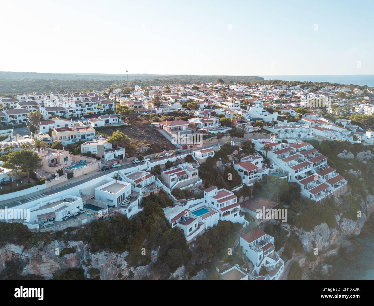 Drone Aerial Above Houses With Pools Spain Balearic Island Menorca ...