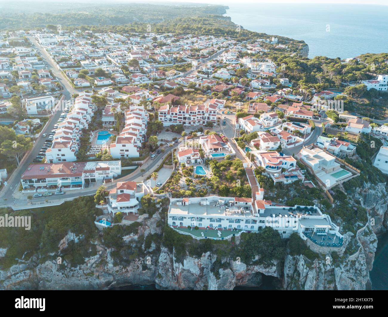 Drone Aerial Above Houses With Pools Spain Balearic Island Menorca ...
