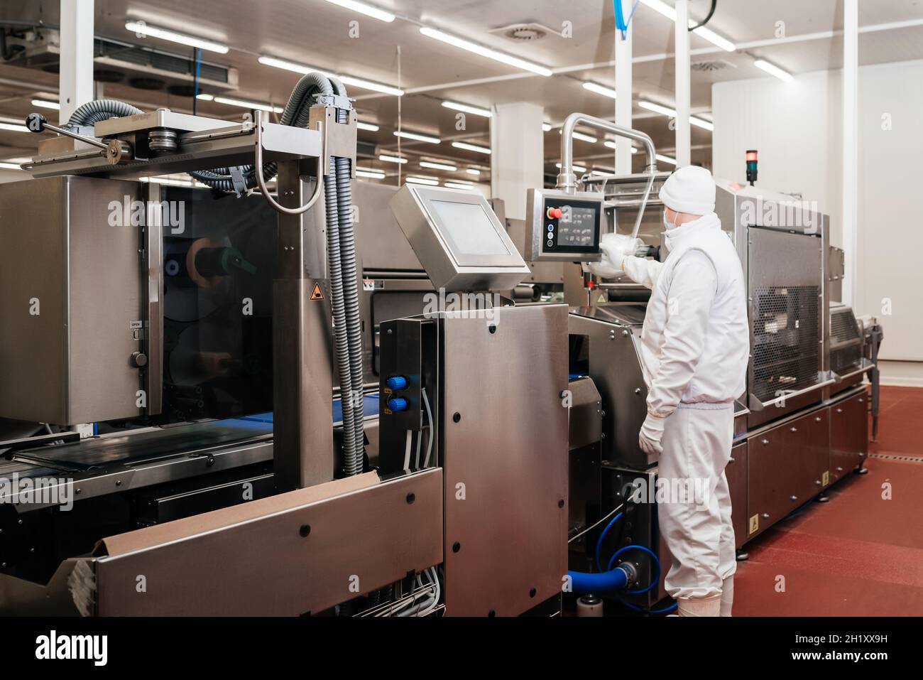 Meat processing plant.Industrial equipment at a meat factory.Modern ...