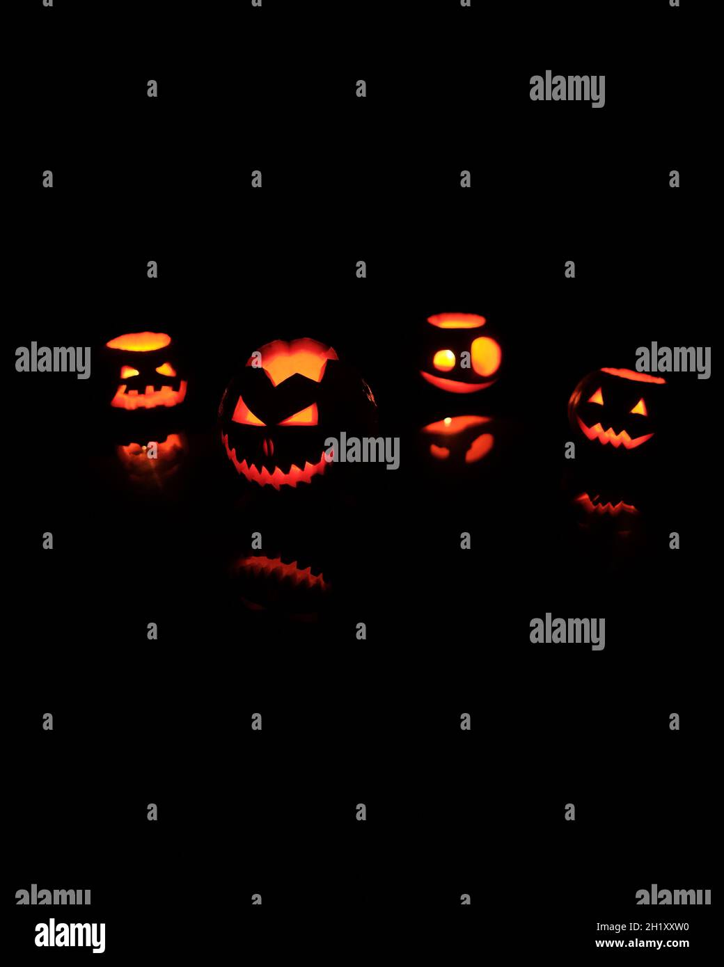 Many Different Halloween Head Jack Pumpkins with Scary Smile and ...