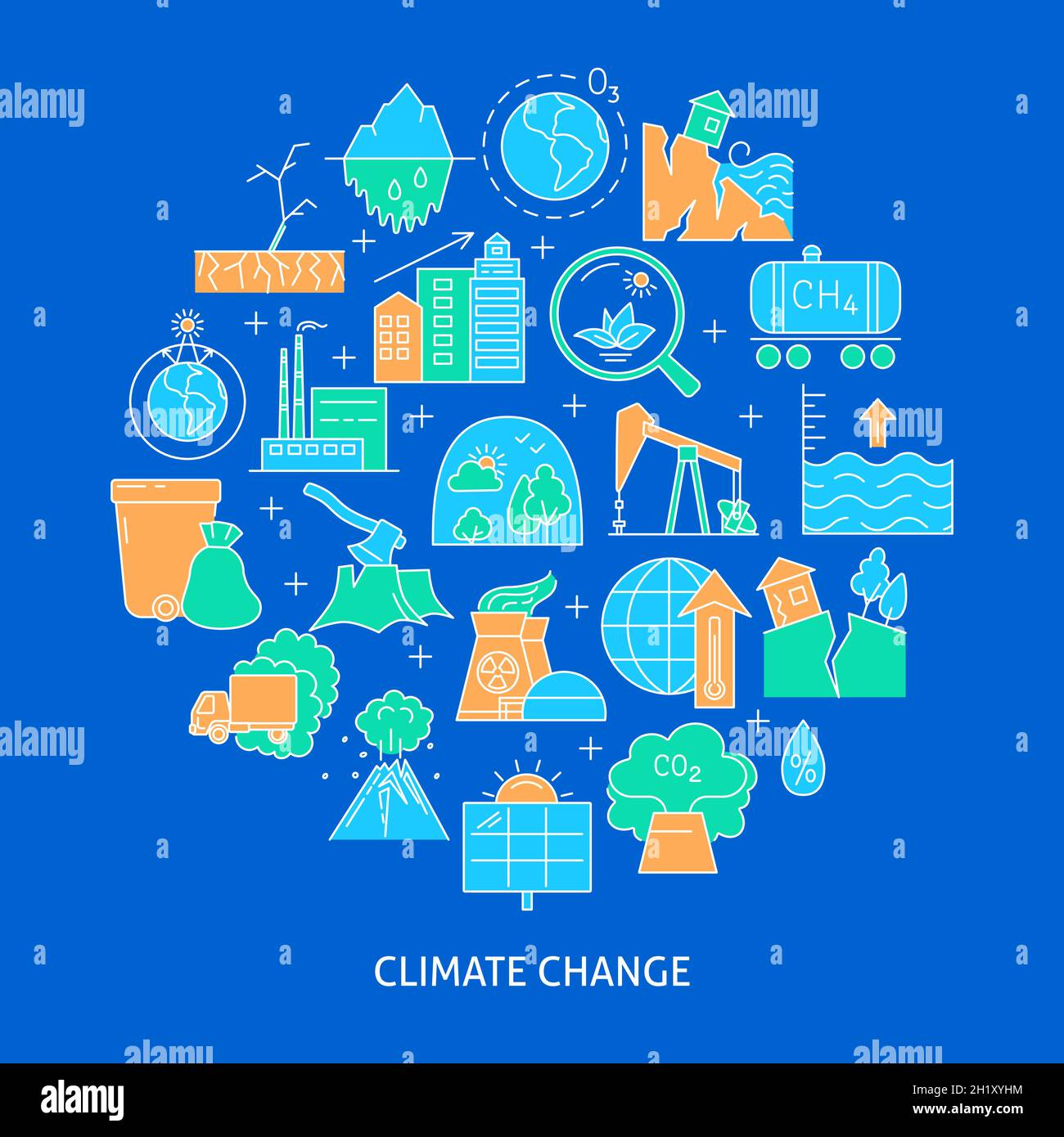 Climate change banner with text in line style. Ecology problems and ...