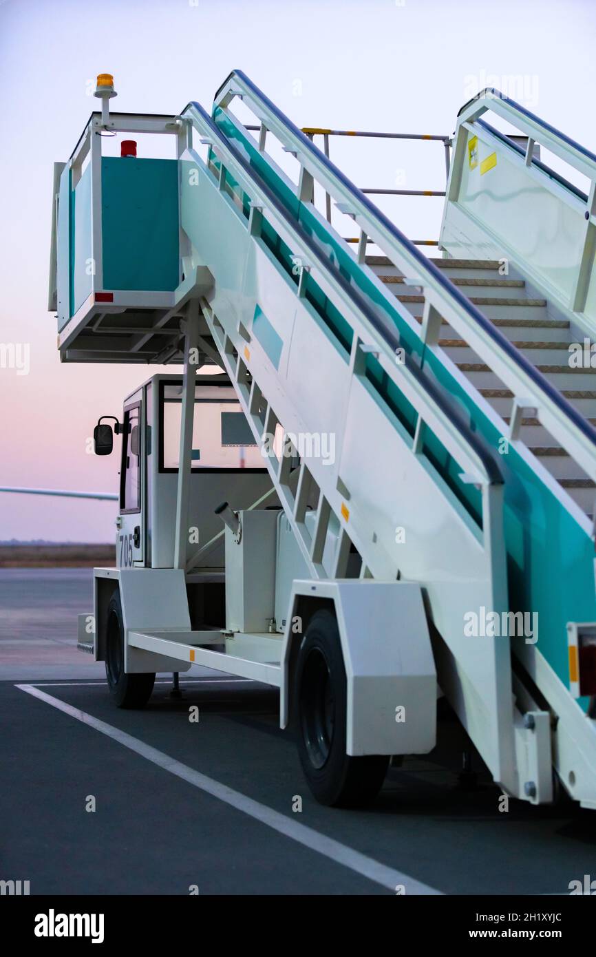 Plane ladder for disembarking and boarding passengers on board of the ...