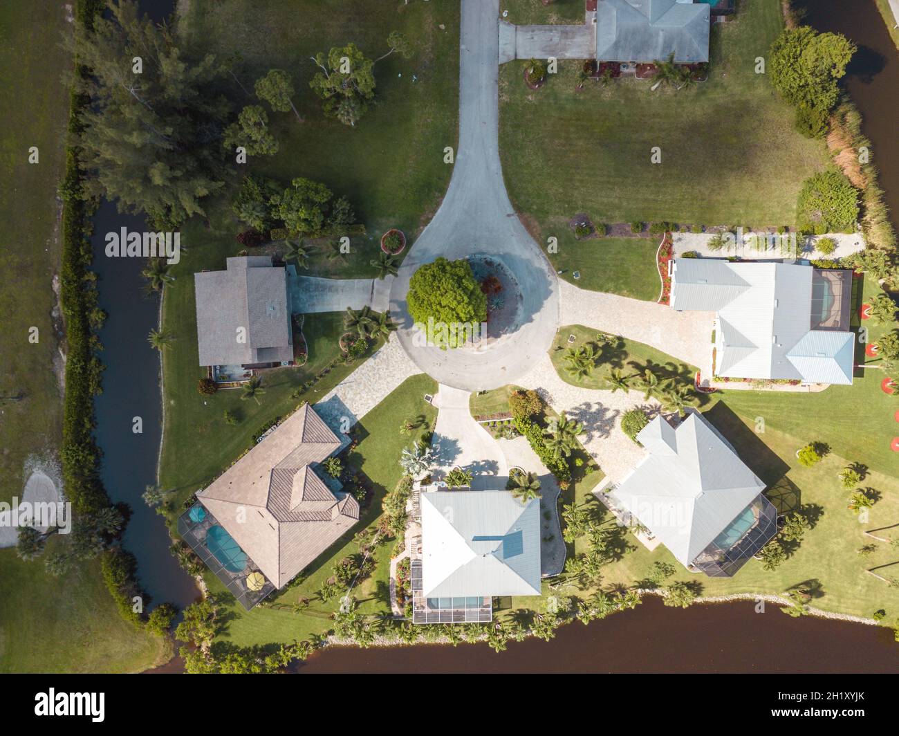 Residential neighborhood subdivision skyline Aerial shot Stock Photo ...
