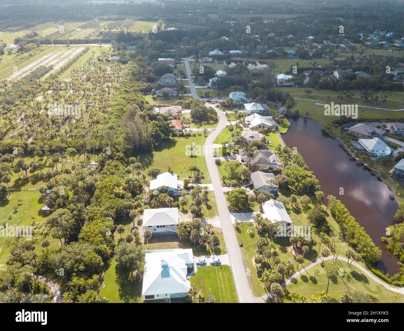 Residential neighborhood subdivision skyline Aerial shot Stock Photo ...