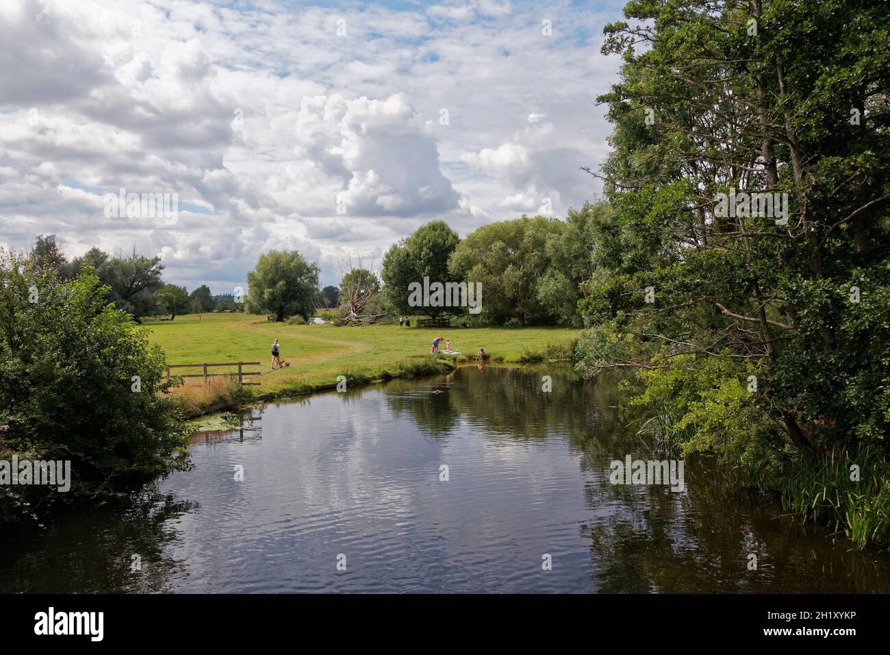 View from Flatford bridge with the river Stour and the meadows Stock ...