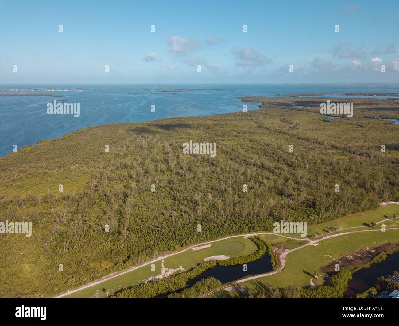 Bokeelia, FL, USA: Aerial view showing golf course houses Stock Photo ...