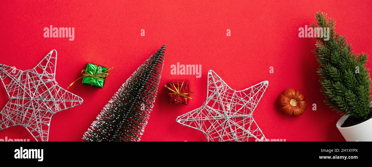 Top view of Christmas design concept holiday decoration ornament ...