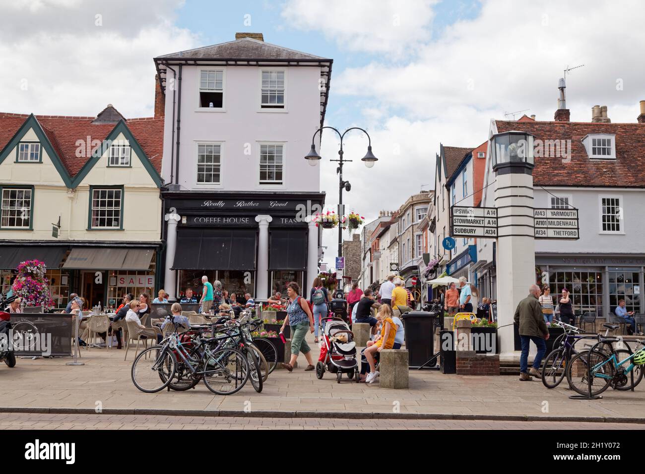 Street scene at Angel hill, Bury St Edmunds, Suffolk Stock Photo - Alamy