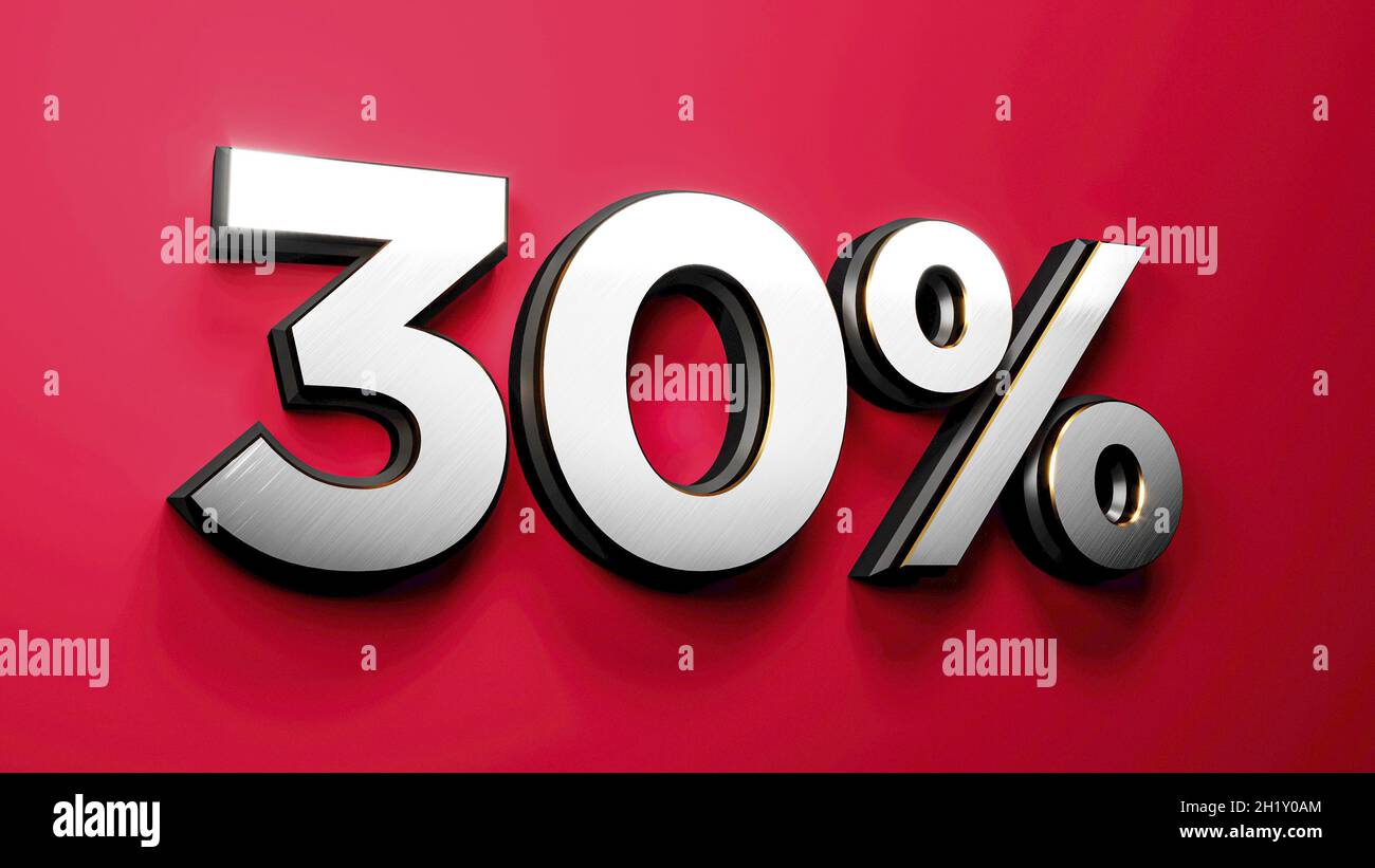 Silver Gold 30 Percent off Sign on Red Background, Special Offer 30 ...