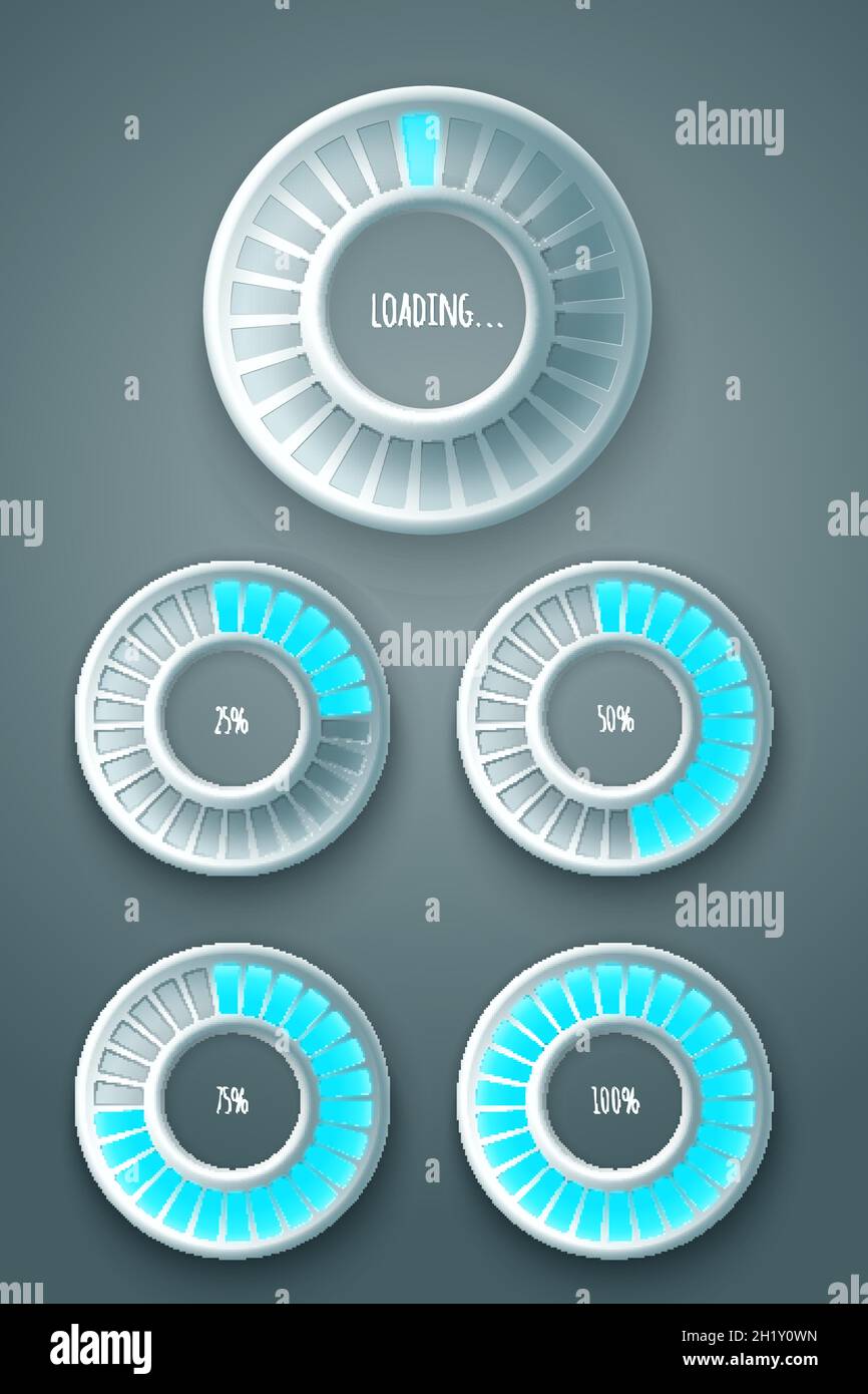 Set of glowing preloaders and progress loading bars, vector ...
