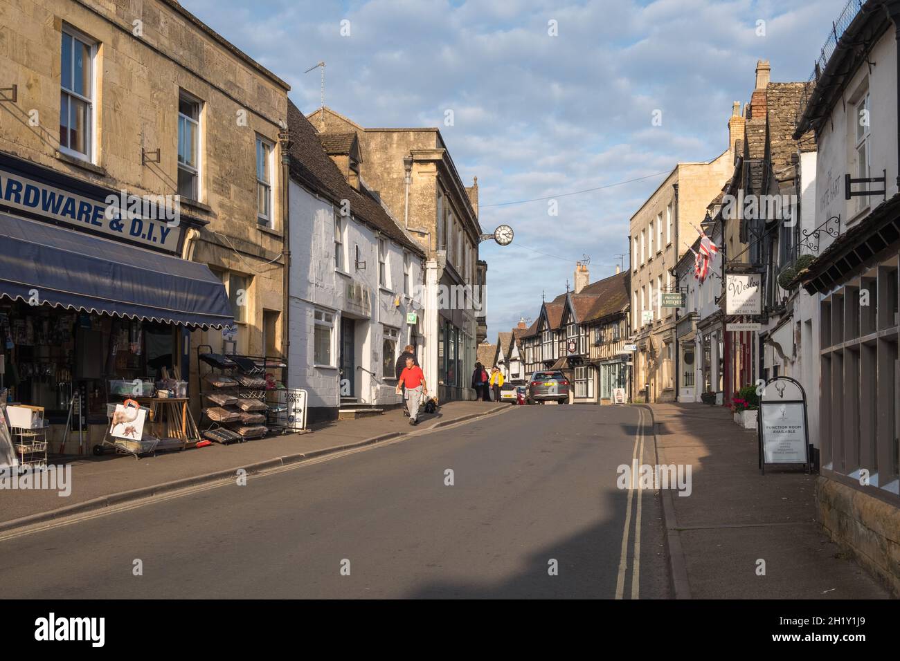 Shops lining Winchcombe High Street in the Cotswolds, Gloucestershire ...
