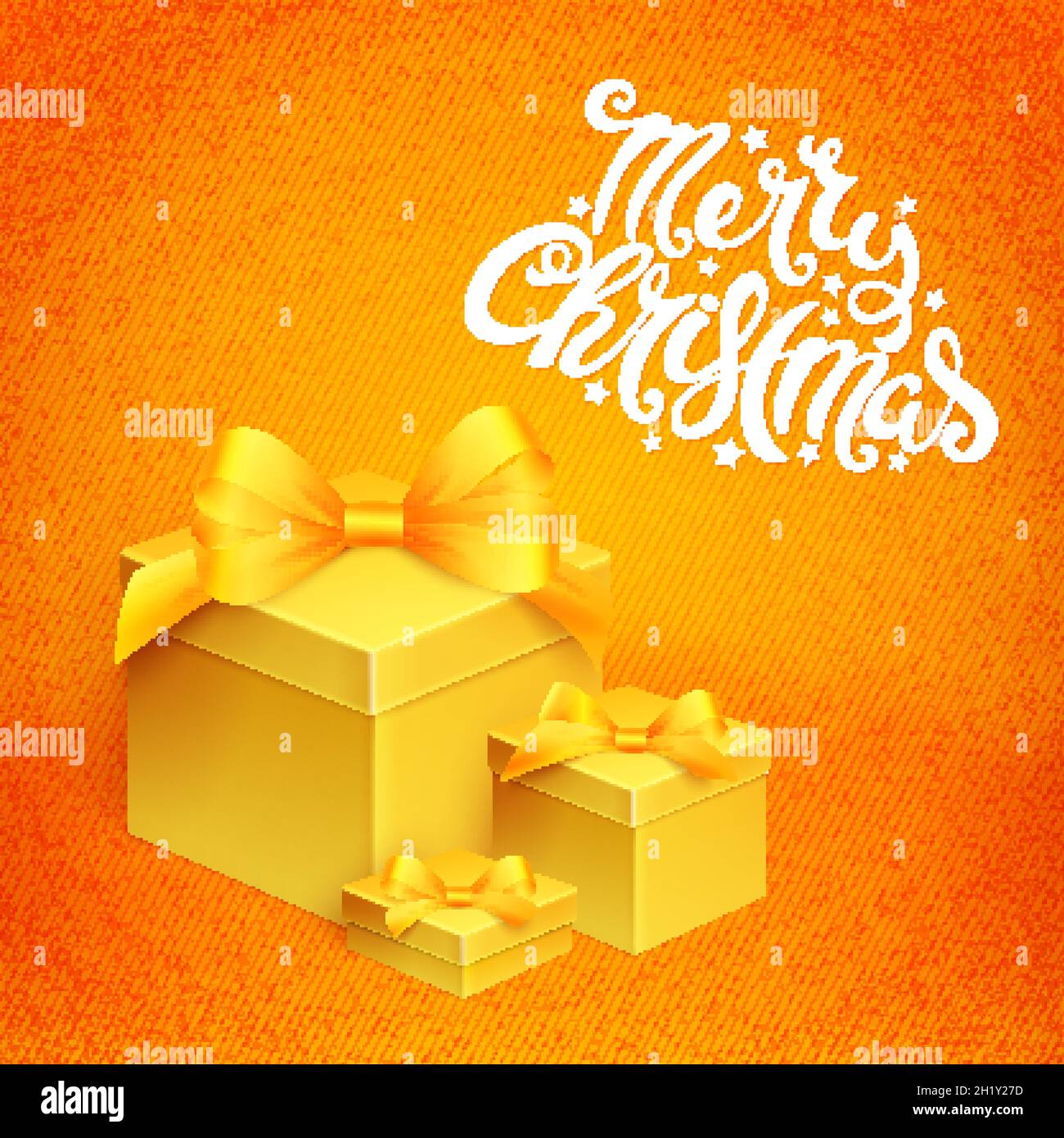 Merry Christmas Card with gifts and hand drawn lettering, vector ...