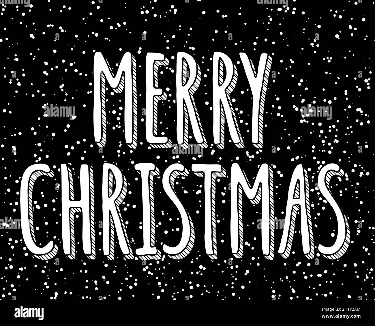 Merry Christmas poster with hand-drawn lettering, vector illustration ...