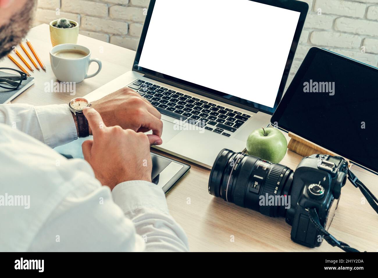 Working table of a photographer close up Stock Photo - Alamy