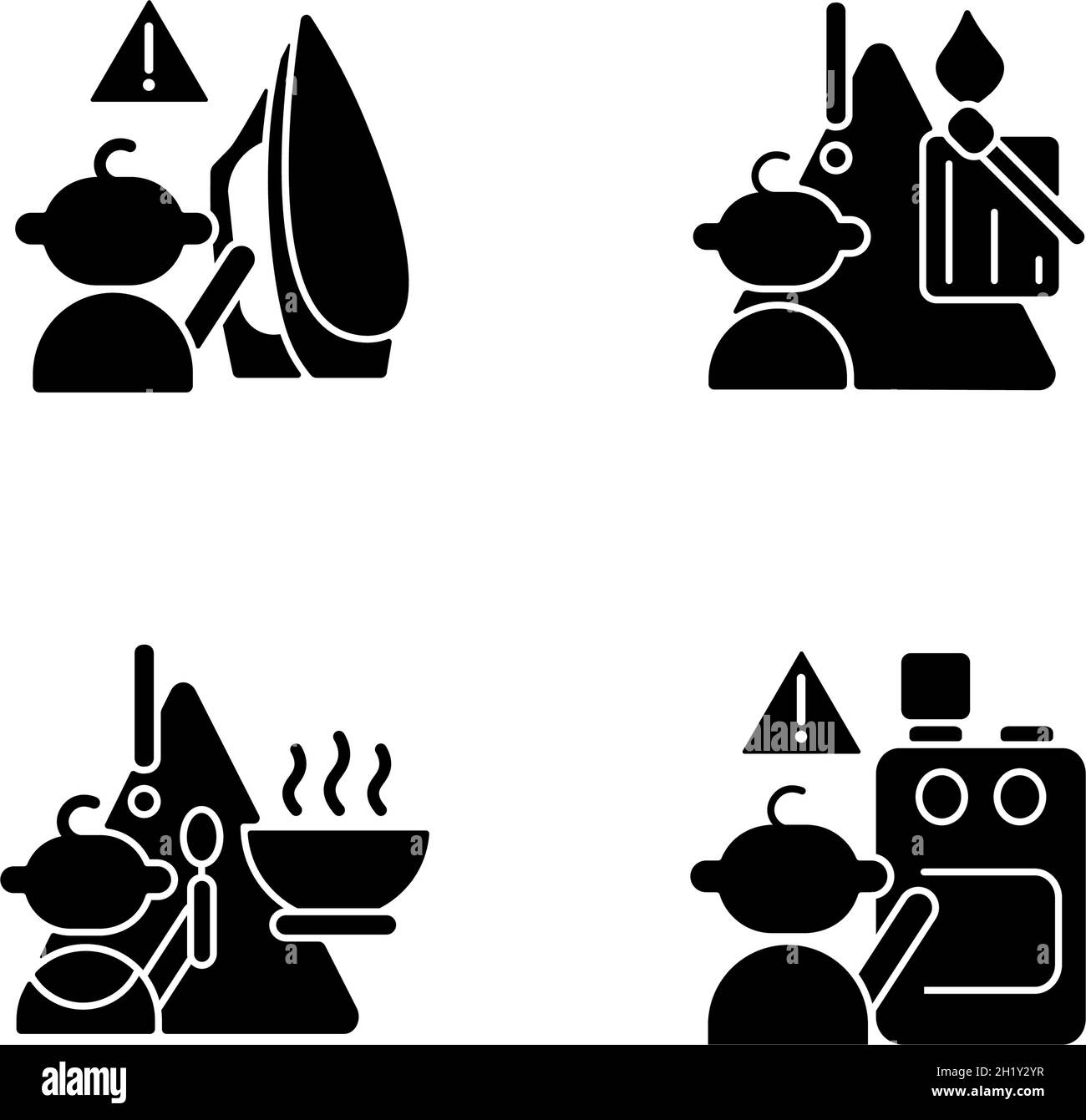 Skin burns danger black glyph icons set on white space Stock Vector ...
