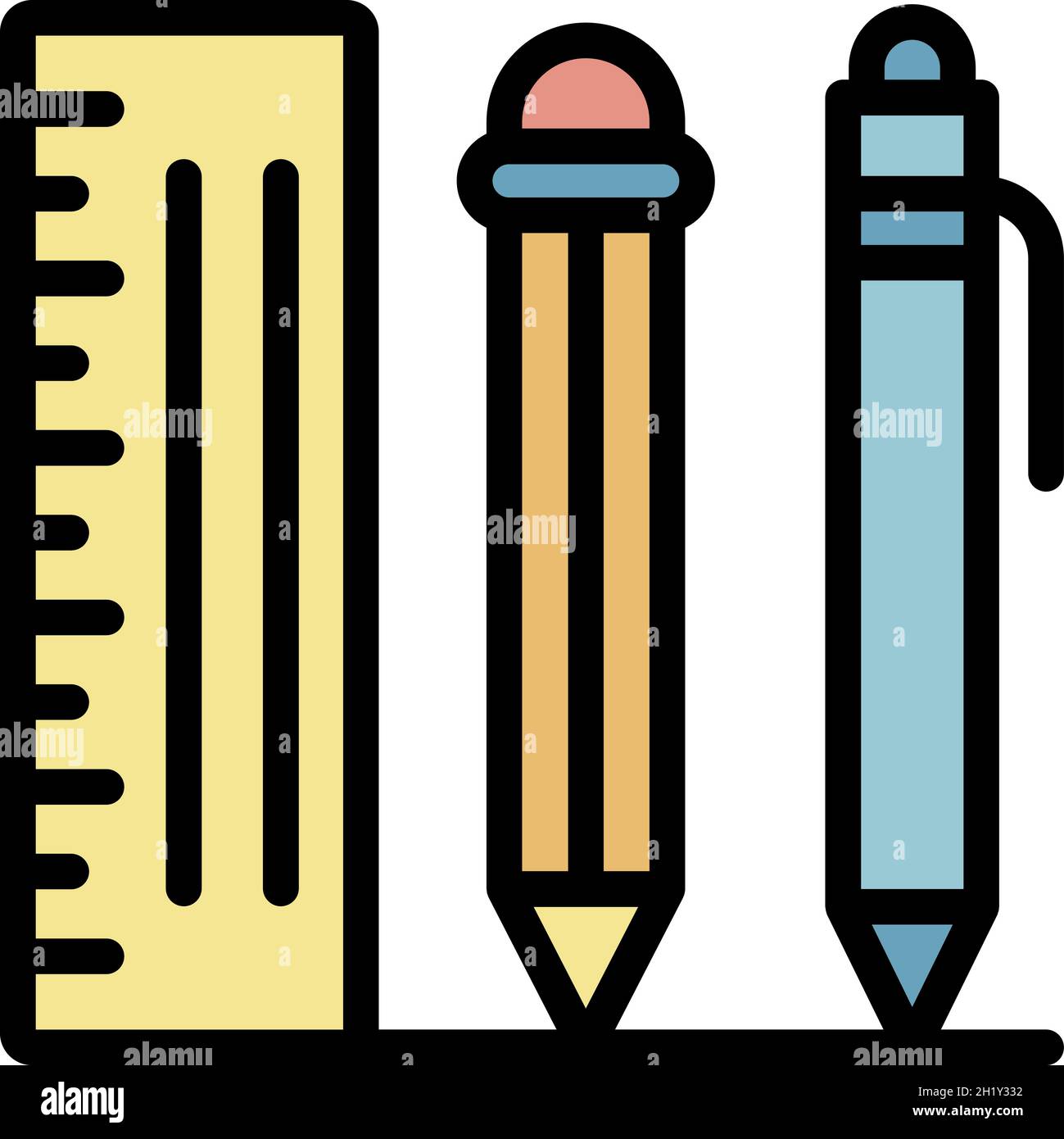 Ruler pen pencil icon. Outline ruler pen pencil vector icon color flat ...