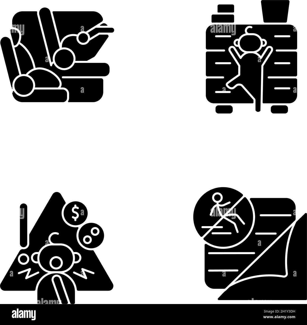 Accidents prevention black glyph icons set on white space Stock Vector ...