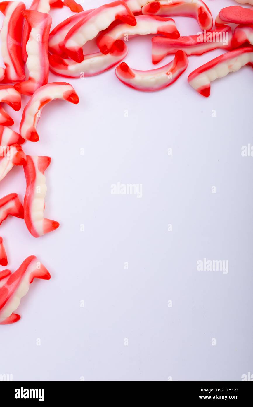 Composition of halloween trick or treat jelly teeth sweets with copy ...