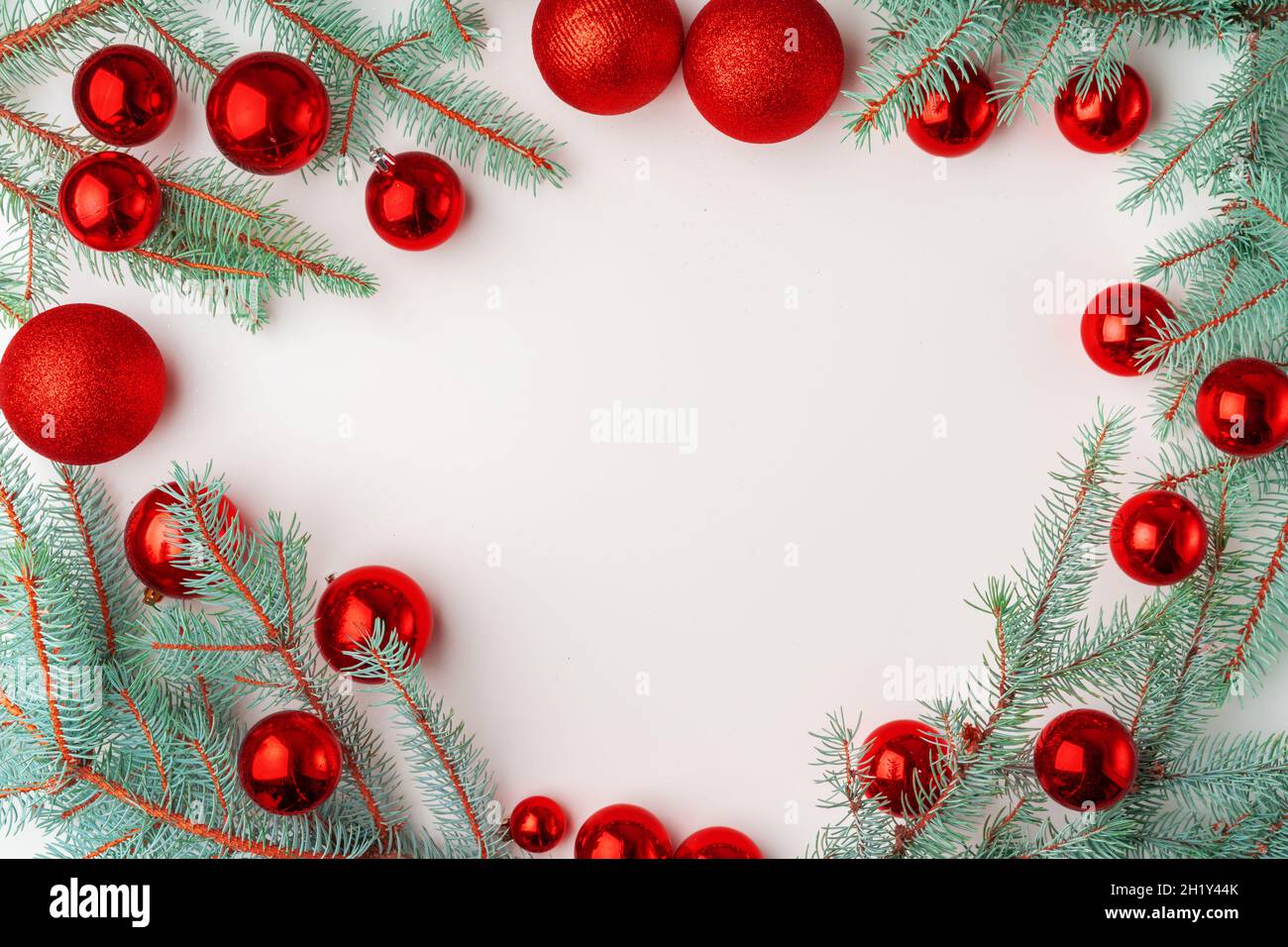 Christmas mock up with pine branches on white background, copy space ...
