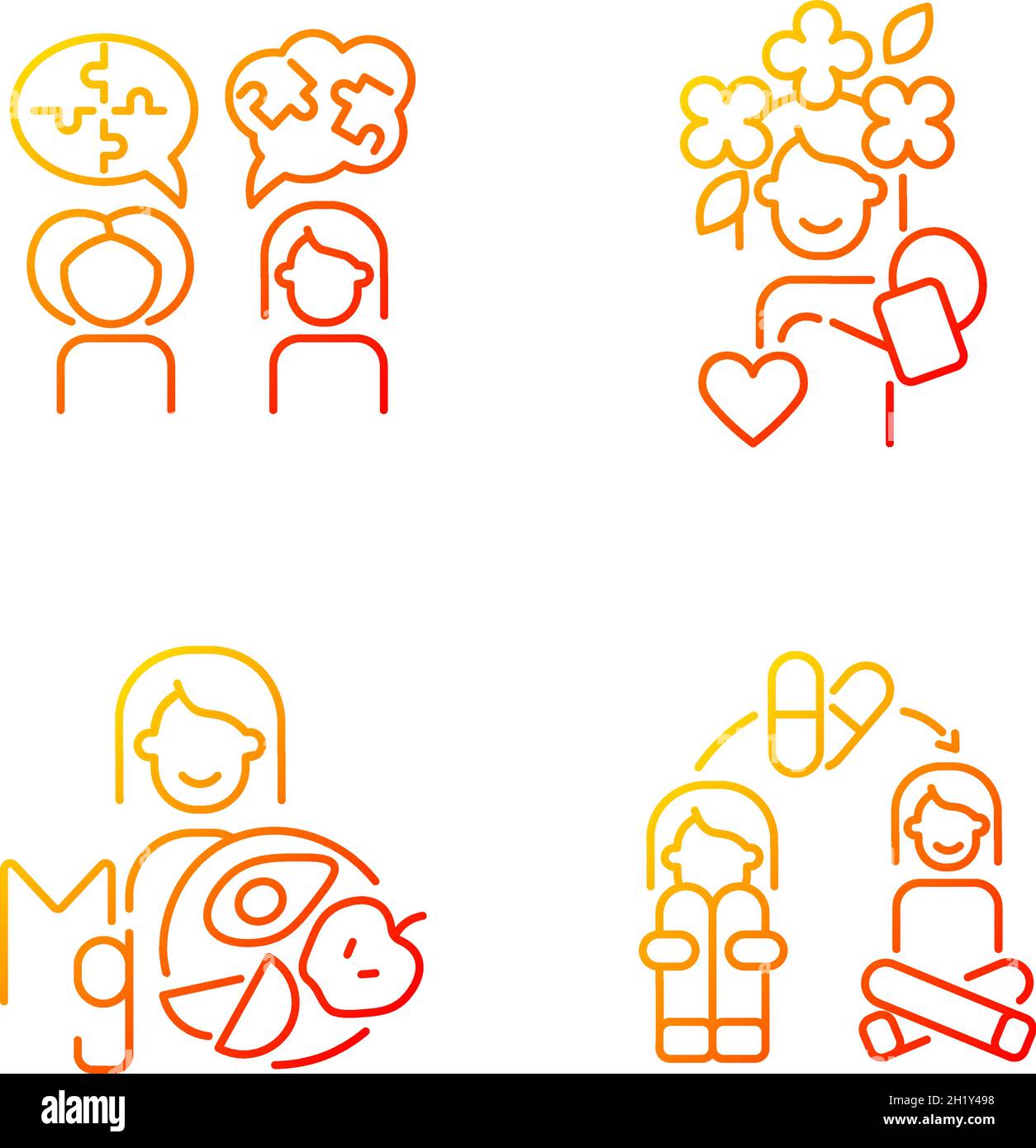 Mental disorders treatment gradient linear vector icons set Stock ...